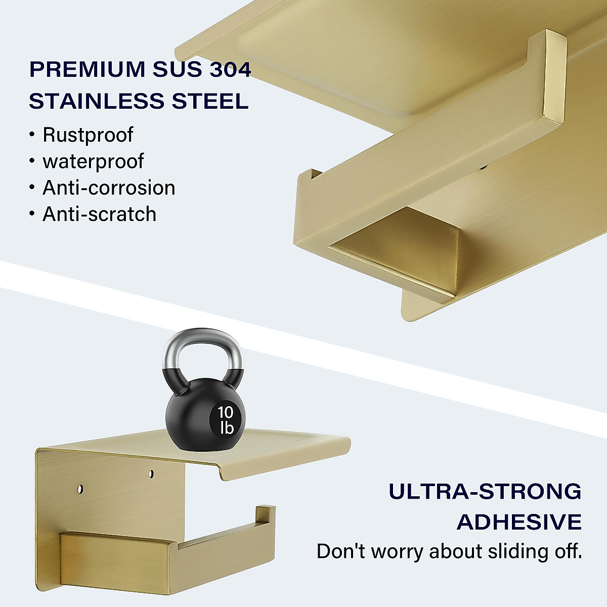 Alise Toilet Paper Holder,Bathroom Tissue Holder with Shelf,SUS304 Stainless Steel Toilet Paper Roll Holder Storage Dispenser,Self Adhesive or Wall Mount Drilling Paper Rack, Gold GYT5000-G