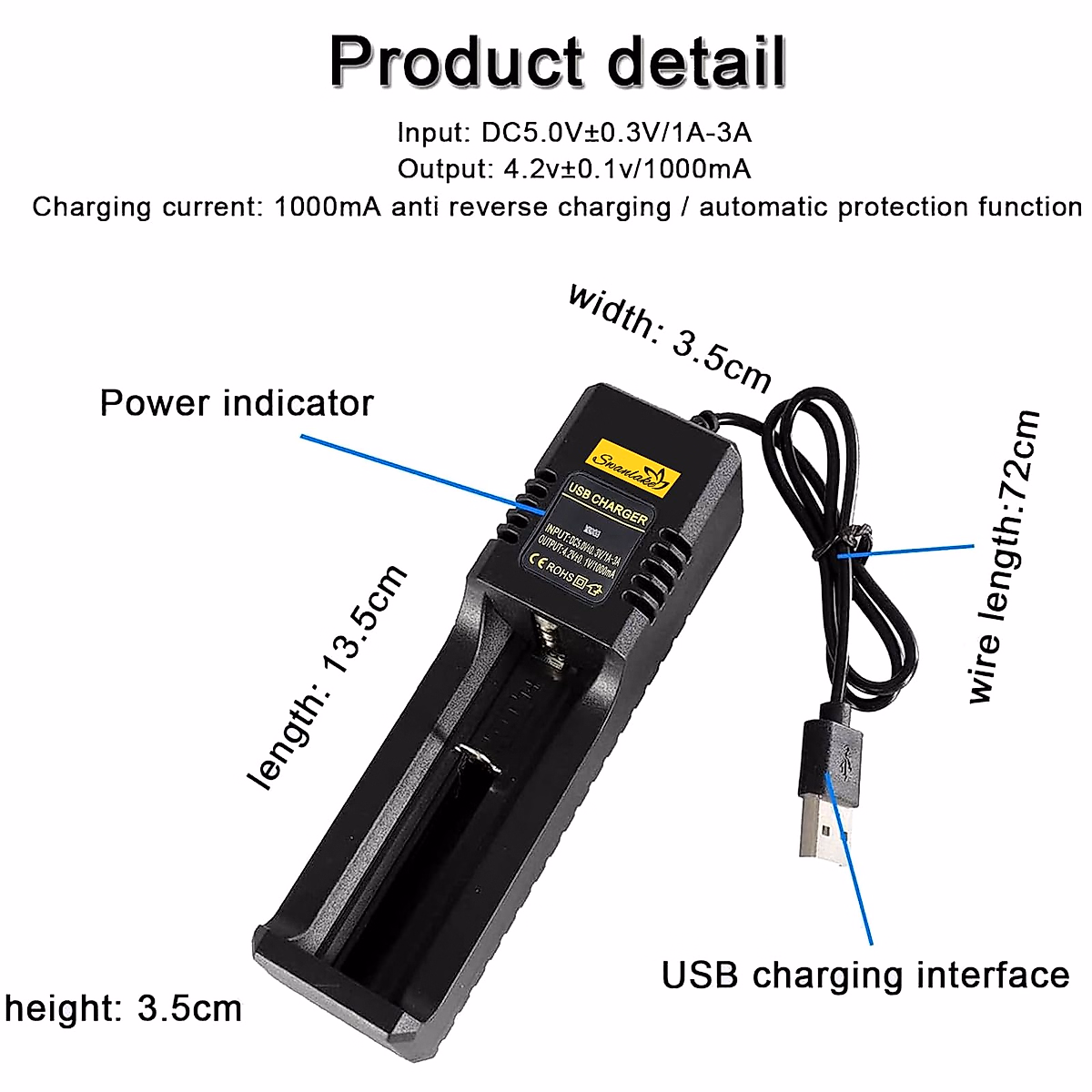 21700 Rechargeable Battery Charger,Single-Slot Intelligent Battery Charger for 3.7V Li-ion 26650,21700 5000mah,18650,18500,18350,16650 Rechargeable Battery