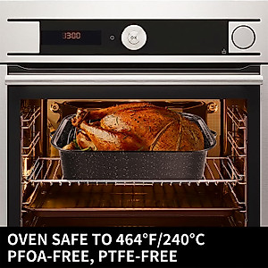 Roasting Pan With Lid and Rack, 21” Rectangular Roasting Pan, 25lb Turkey Roaster Pot, Large Oven Roaster Tray for Baking Turkey, V-Rack and Versatile Lid Bone Turkey Baster by JY COOKMENT