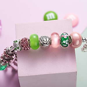 Melix Home Sorority Gifts for Women Paraphernalia Sorority Bracelet Pink and Green Jewelry Greek Crystal Charm
