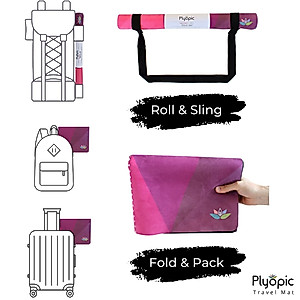 Plyopic. 3-in-1 Travel Yoga Mat/Hot Yoga Towel/Gym Mat Topper. Non-Slip, Portable, Foldable, Washable and Eco-Friendly | 1.5mm Thin | Ideal for Yoga, Hot Yoga, Pilates, Fitness, Exercise and Travel