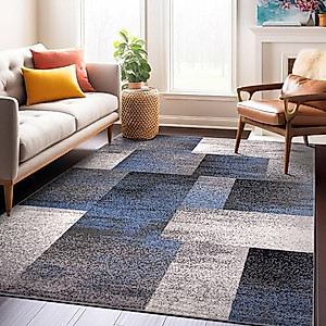 Rugshop Modern Distressed Boxes Area Rug 5' x 7' Blue