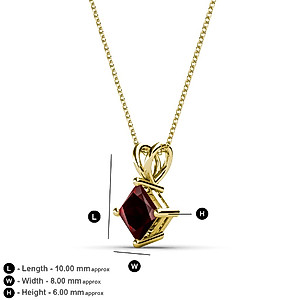 TriJewels Princess Cut (6.00 mm) Red Garnet 1 1/3 ct Double Bail Womens Solitaire Pendant Necklace 16 Inches Chain 14K Yellow Gold
