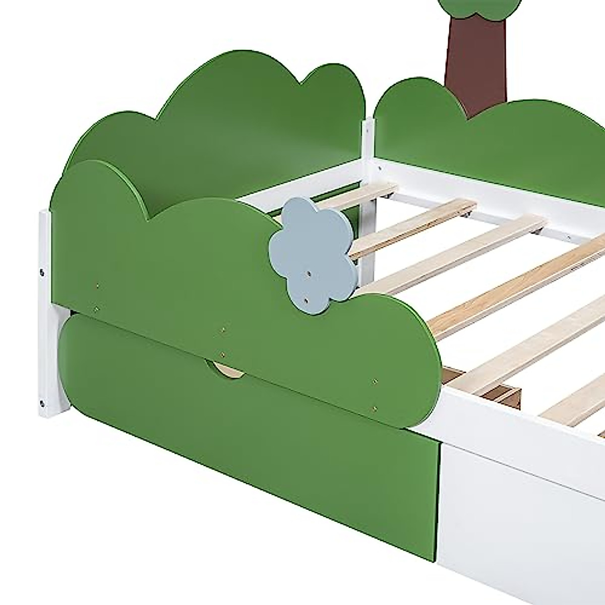 Merax Twin Bed with Clouds and Rainbow Decor, Wood Bed Frame with Storage Drawers for Kids