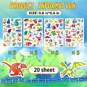 Dragon Stickers 530 Counts Cute Cartoon Dragon Adhesive Sticker for Water Bottles Art Toys Crafts Kids Boys Toddlers Invitations Envelopes Party Gifts Bags Decor