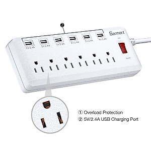 USB Power Strip, Surge Protector with 6 Outlets & 6 USB Charging Ports, 6ft Heavy Duty Extension Cord, USB Outlet Extender for Home & Office 1625W/13A