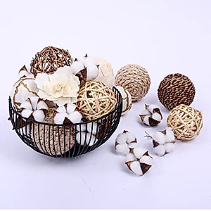 Rattan Ball, Bag of Assorted Decorative Spherical Natural Wicker Rattan and Cotton Bowl and Vase Filler, Balls Spheres Orbs Filler - Brown and White (Brown2)