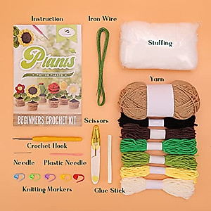 PP OPOUNT Beginner Crochet Kit - 3 PCS Potted Plants, Complete Crochet Kit for Beginners, Starter Pack for Adults and Kids with Step-by-Step Instructions and Video Tutorials