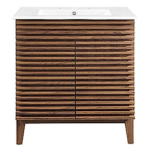 Modway Render 30" Bathroom Vanity with Sink in Walnut White