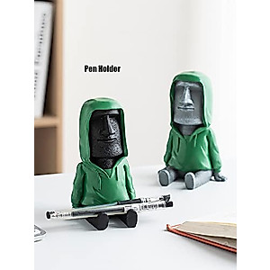 ZKSYLSM Easter Island Moai Statue Decor,Resin Imitation Stone Statue Figurine Sculpture,Pen Holder, Mobile Phone Holder,Decor Desktop,Bookshelf,Tabletop (Black)