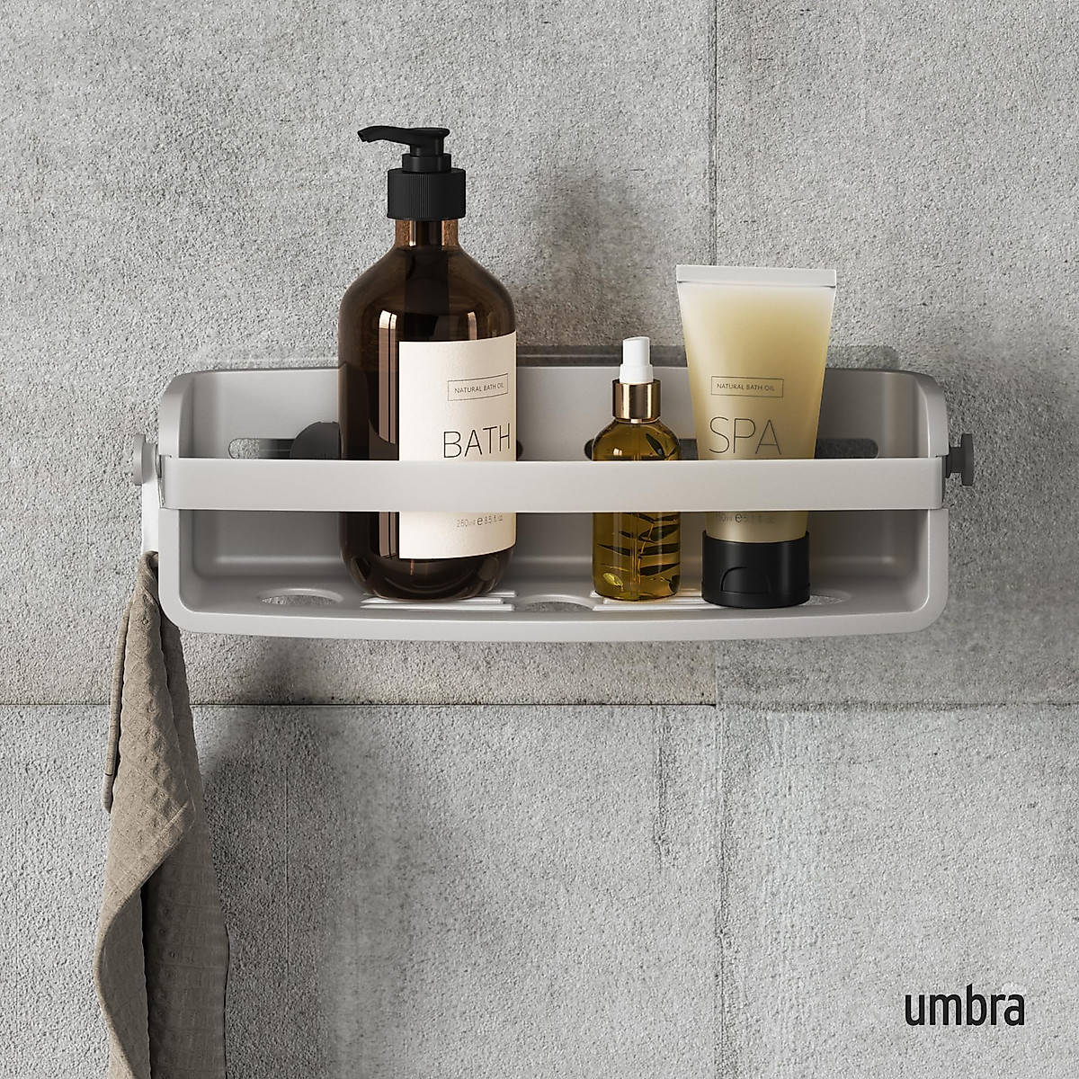 Umbra Flex Adhesive Shower Shelf for Bathroom, Grey