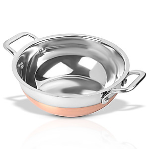 KSJONE 2 and 2.5 Quart Stainless Steel Kadai with Copper Bottom | Premium Heavy Gauge Steel Kadai | Indian Kadhai for Cooking | Ideal for Daily Use (2 Quart)