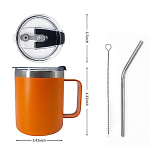 GOBATT 1pack 12oz Coffee Mug With Handle Bulk, Stainless Steel Insulated Travel Tumblers With,Double Wall Vacuum Camping Cup for Hot & Cold Drinks Tea (orange)
