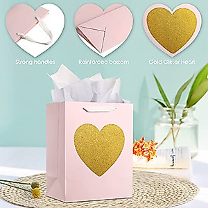 12 Pcs 13" Gift Bag with Tissue Paper Gold Glitter Heart for Wedding Valentine's Day Birthdays Bridal Showers Anniversaries Sweetest Day and More