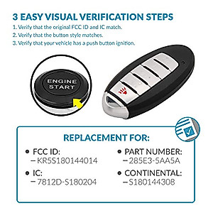 Keyless2Go Replacement for 5 Button Proximity Smart Key for Nissan KR5S180144014 / IC 204 / 285E3-5AA5A