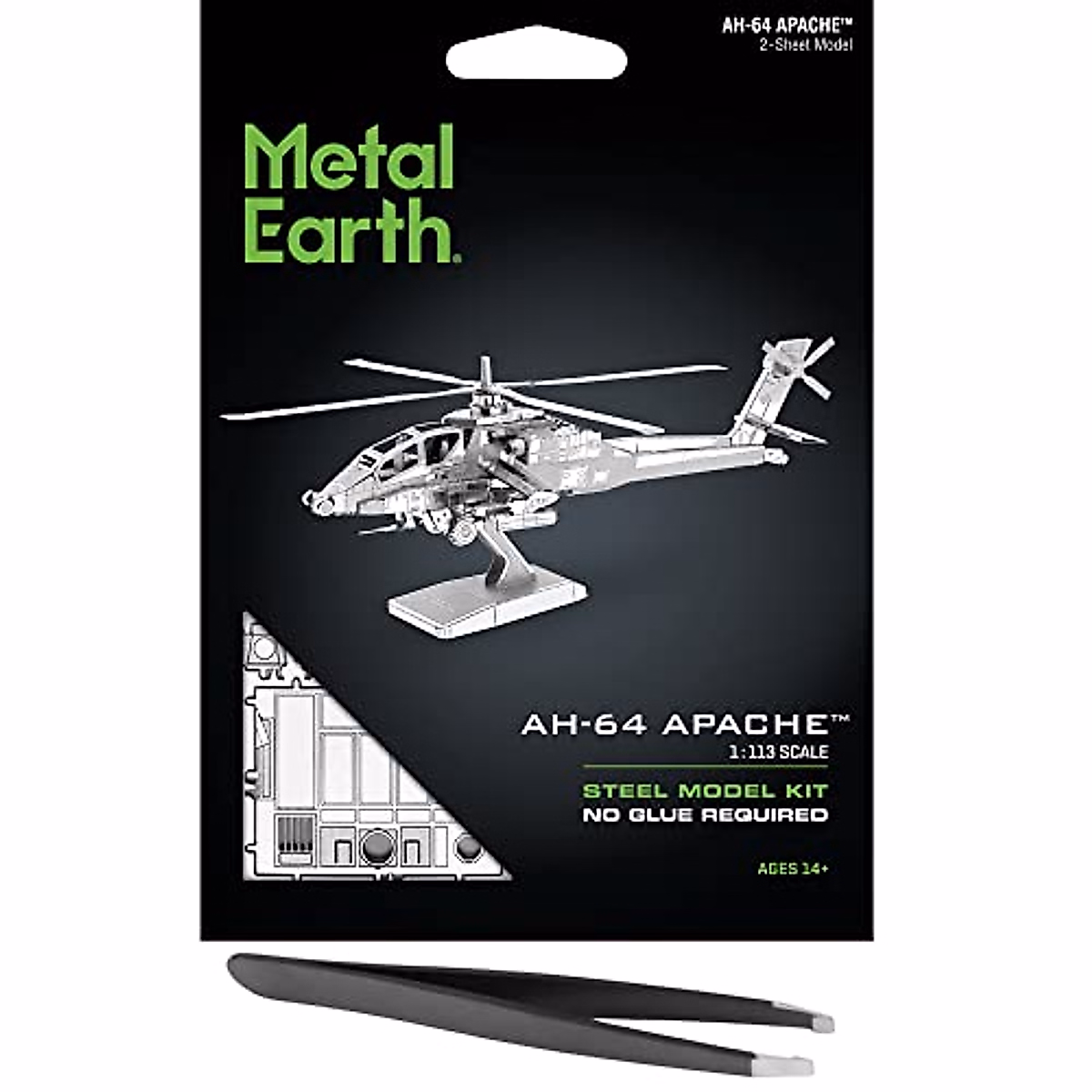 Metal Earth Fascinations AH-64 Apache 3D Metal Model Kit Bundle with Tweezers