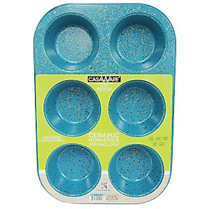 casaWare Toaster Oven 6 Cup Muffin Pan NonStick Ceramic Coated (Blue Granite)
