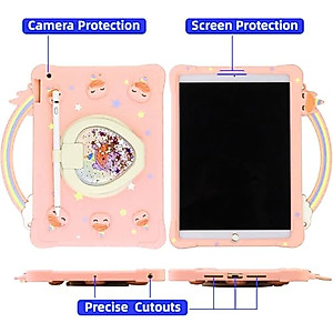 [Super Cute Rainbow Handle Unicorn Case] Compatible with iPad 10.2 Inch 2021/2020 iPad 9th/8th (Orange)