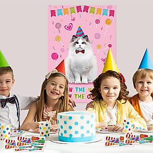 Pin The Hat On The Cat Party Game Cat Birthday Party Games for Kids, Cat Birthday Party Supplies Decorations for Girls Boys, Large Cat Poster with 54 Hat Stickers