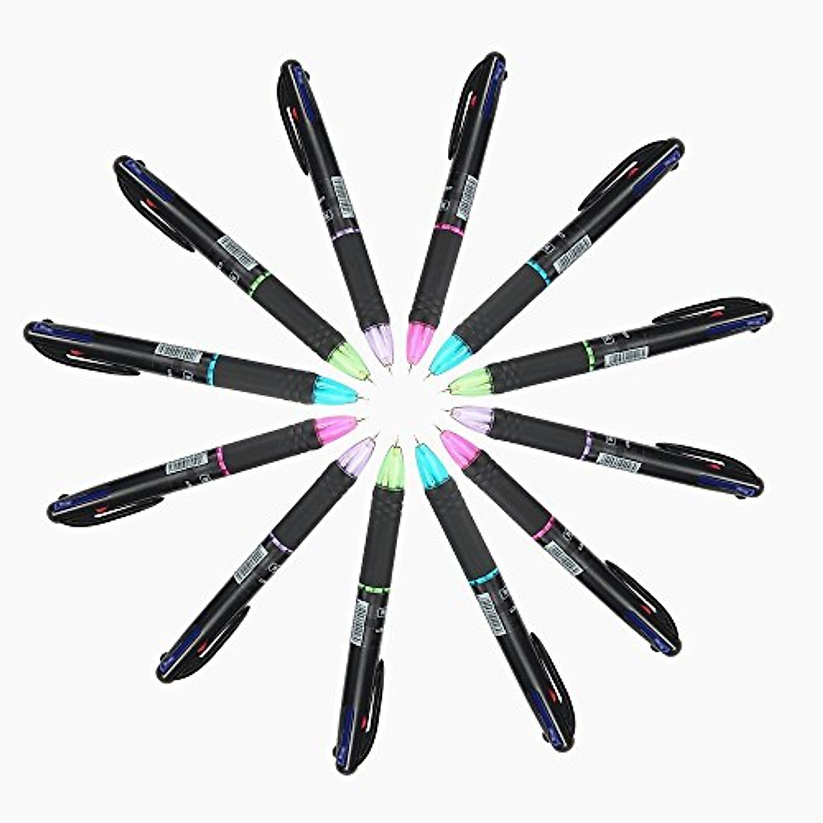 Ipienlee Multicolor Ballpoint Pens 0.7mm Ball Point Pen 4 Color Ink (Black, Blue, Red, Green) in One Retractable Ballpoint Pen for Office School Supplies Pack of 12