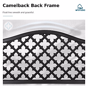 MFSTUDIO 50" Black Outdoor Metal Garden Bench with Arch Legs, Cast Iron Frame Patio Furniture with E-Coating, Perfect for Porch and Yard