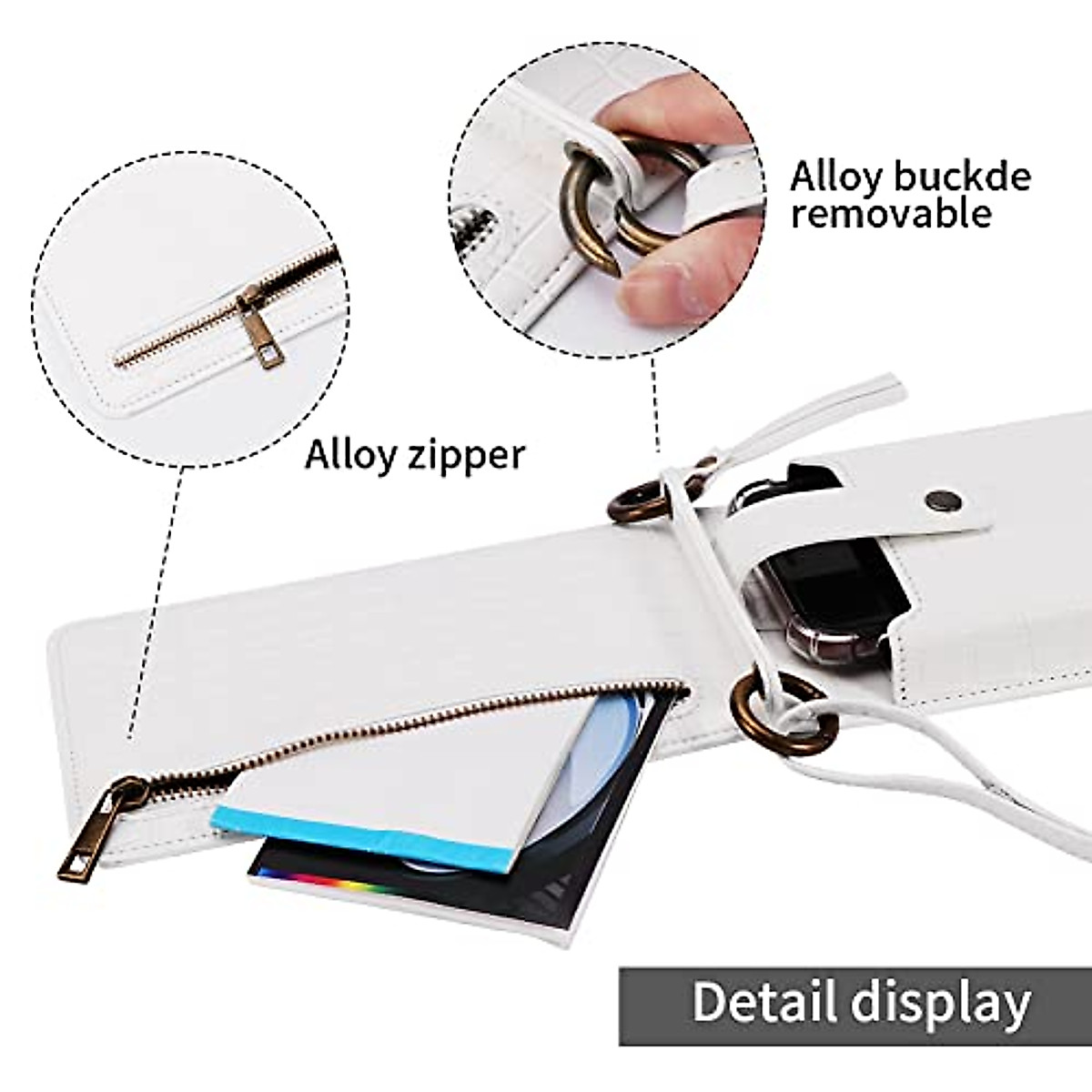 Leather Cell Phone Purse, Small Cell Phone Wallet with Card Slots and Makeup Mirror, Mini Cell Phone Purse Crossbody Bag for Women for iPhone Samsung All Smartphone (White)