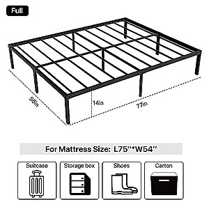 AGXI 14 Inch Metal Platform Bed Frame No Box Spring Required,Full Size Bed FramesSteel Slat Support, 3,500 lbs Heavy Duty Non-Slip Steel Slats Support, Easy Assembly Mattress Foundation