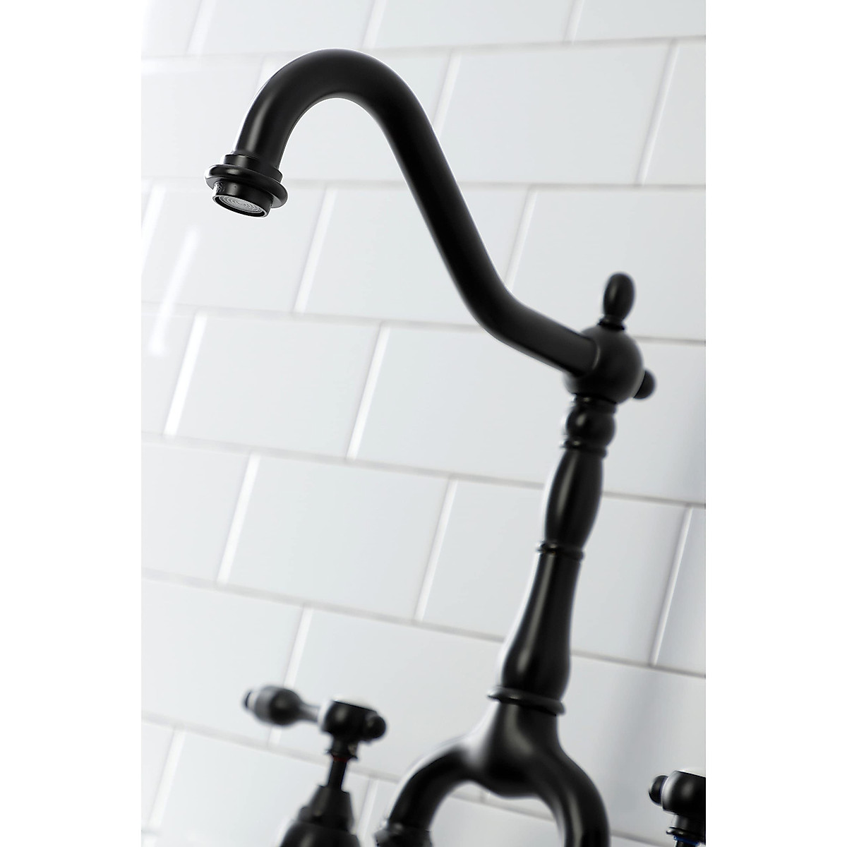Kingston Brass KS7750TALBS Tudor Bridge Kitchen Faucet, Matte Black, 13.88 x 8.25 x 14.5