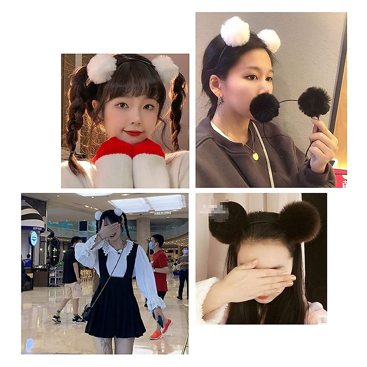 vipolish Pom-Pom Cat Ear Headband, 3PCS Fluffy Pom Ball Hair Styling Accessories for Women, Girls