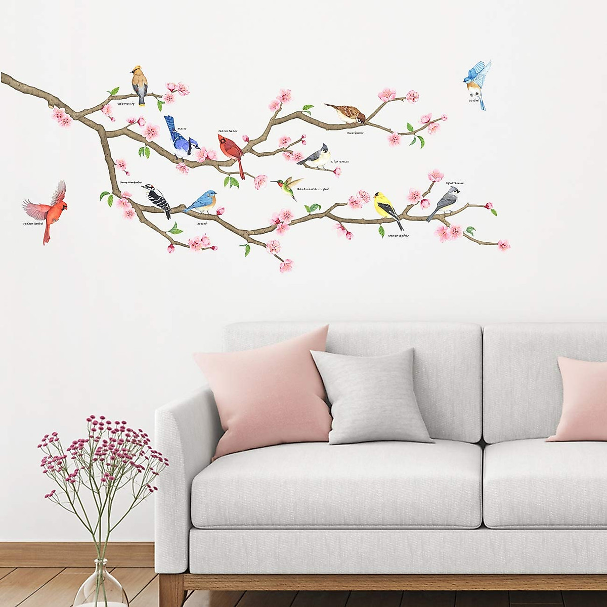 DECOWALL DAT-2004 Garden Birds on Tree Branch Kids Wall Stickers Wall Decals Peel and Stick Removable Wall Stickers for Kids Nursery Bedroom Living Room d?cor