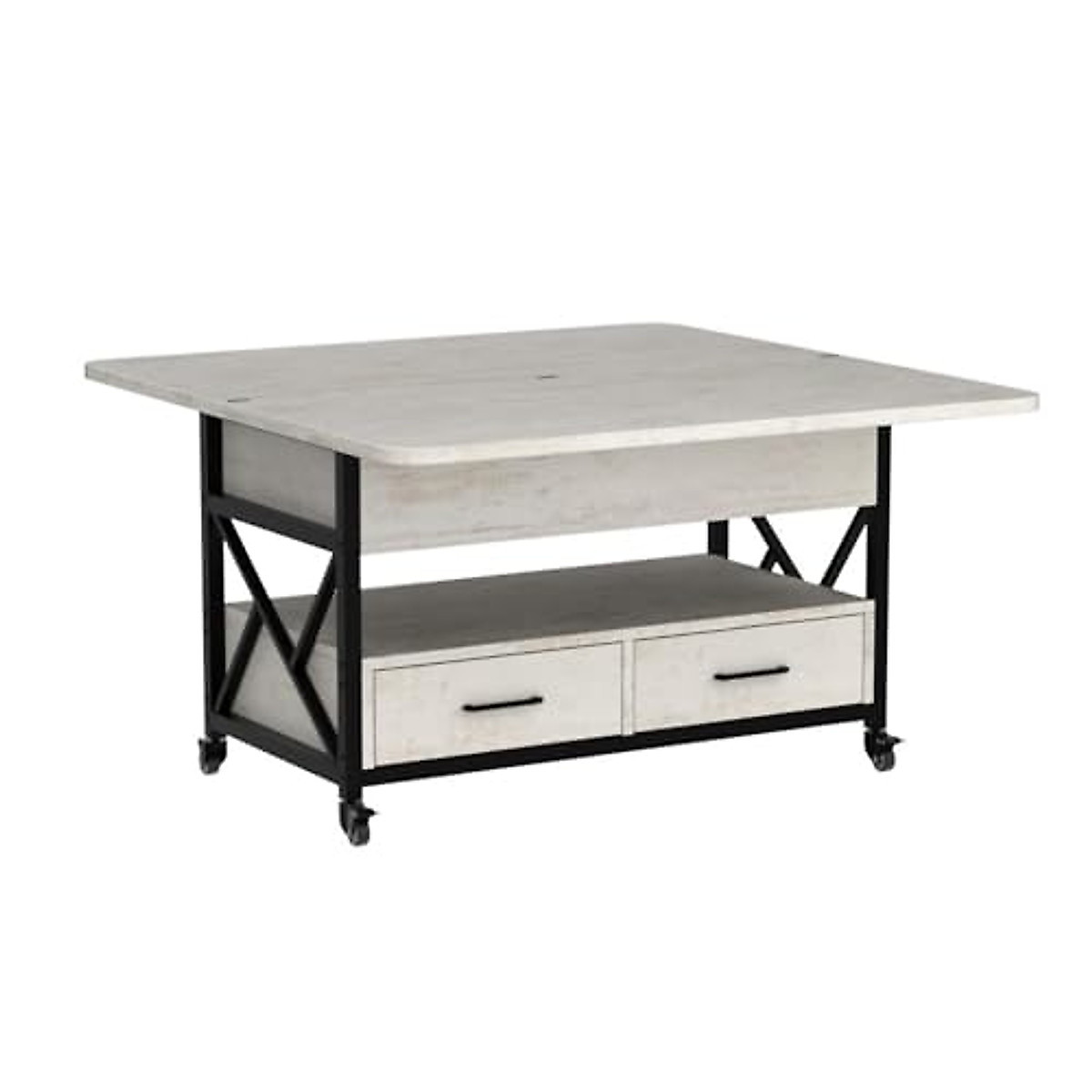 Itaar 40" Lift Top Coffee Table, 4 in 1 Coffee Tables with Storage for Living Room, Small Farmhouse Coffee Table with 2 Drawers & LED Light for Dining Reception Room, Rustic White