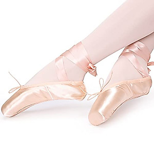 Ballet Pointe Shoes for Girls Women Professional Dance Shoes with Ribbon Toe Pads Pink