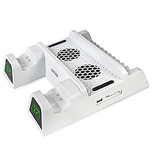 OIVO Vertical Cooling Stand Compatible with Xbox ONE X/Xbox ONE S/Regular Xbox ONE, Cooler Cooling Fan with 2PACK 600mAh Batteries, Games Storage, Dual Controller Charging Dock Station (X0011-White)