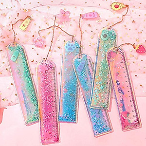 NUOBESTY 2pcs Quicksand Student Stationery Bookmark Ruler Cute Measurement Decoration Ruler Flow Sand Bookmark rulers Girl Drawing Template Cute Page Markers for Girls, Ladies, Children