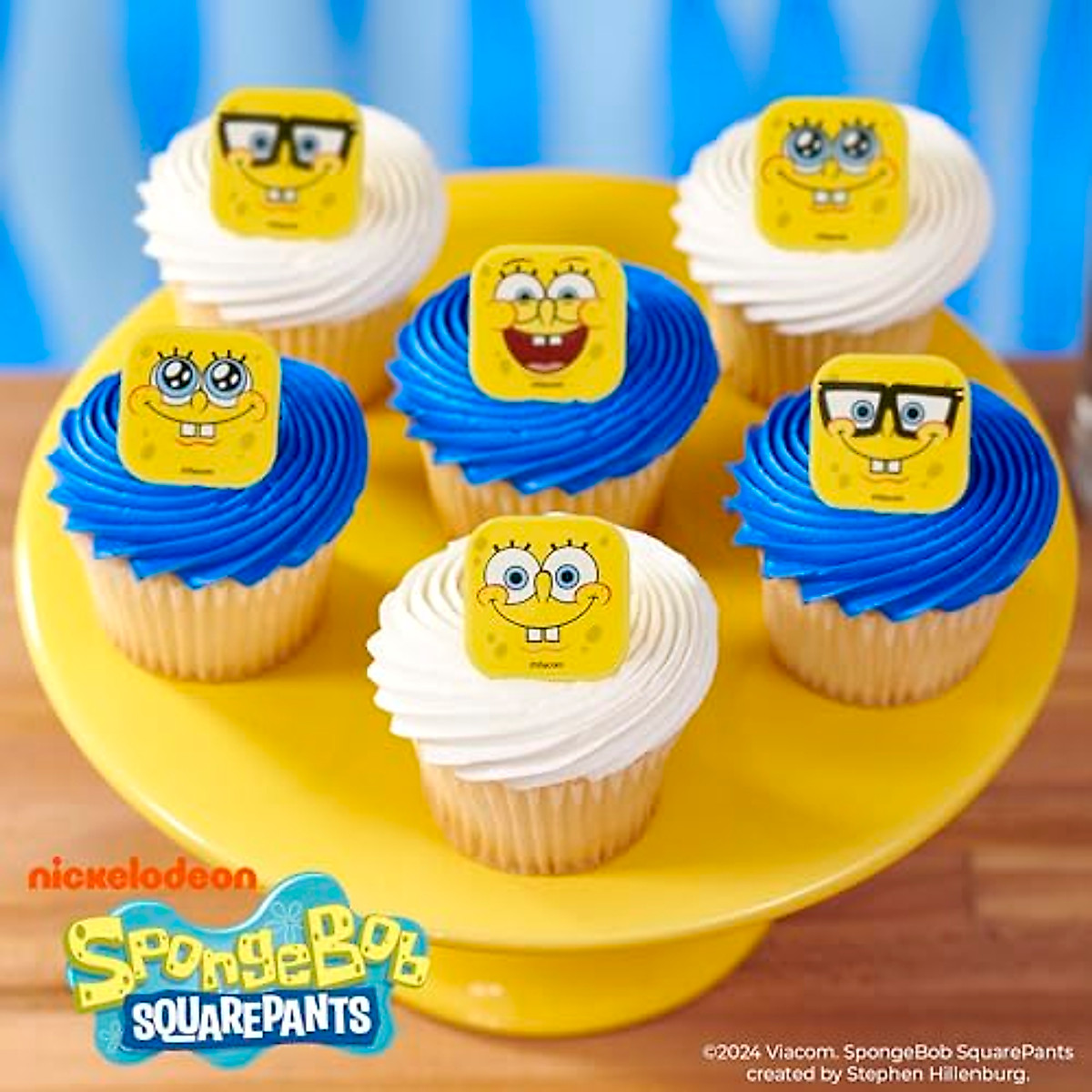 DecoPac SpongeBob SquarePants™ Mood Faces Rings, SpongeBob Cupcake Decorations Featuring SpongeBob SquarePants, Yellow - 24 Pack