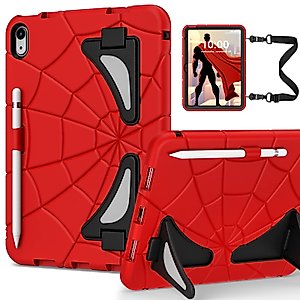WESOROL for iPad 10th Generation Case 2022, Kids Friendly for iPad 10.9 Case with Kickstand Shoulder Strap Pencil Holder, Heavy Duty Protective Case for iPad 10th Generation 2022 Release, Red Black