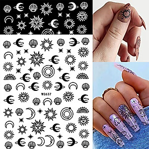 9 Sheets Laser Sun Stars Moon Nail Art Stickers Decals 3D Self-Adhesive Aurora Nail Decals Gold Sliver Designs Stars Nail Stickers for Women Nail Art Supplies DIY Luxury Designer Nail Decorations