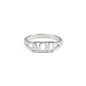 The Collegiate Standard Sterling Silver Alpha Omicron Pi Ring with Cut-out Letters Size 8
