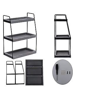 3-Tier Wood Storage Organizer for Restroom ＆ Kitchen ＆ Coffee Bar, Bathroom Sink Organizer Countertop, Bathroom Vanity Counter Top Organizers, Spice, Skincare, Perfume Rack, Detachable - Black