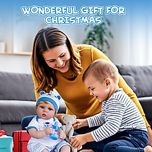 Aori Lifelike Realistic Reborn Baby Boy Doll 22 Inch Handmade Weighted Reborn Baby Doll with Bear Toy