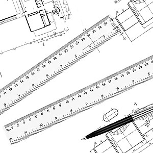 Unjoo Clear Plastic Ruler 12 Inch Straight Ruler, Shatterproof Ruler with Inches and Centimeters for School Classroom, Home, or Office (2pcs)