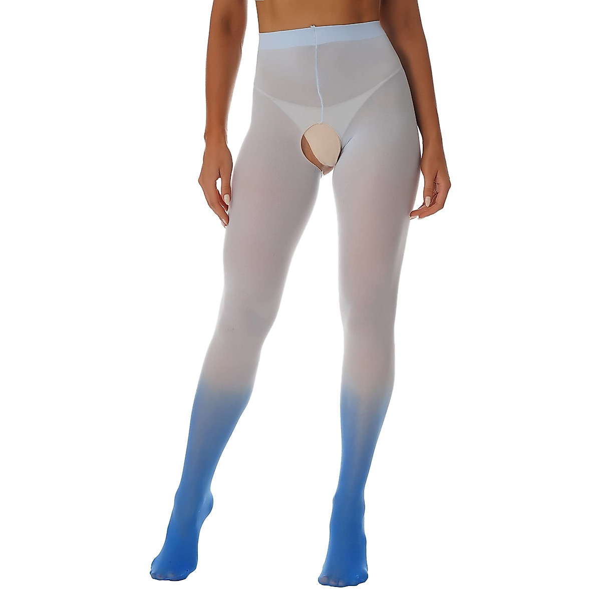 YiZYiF Women's 12 Denier Thigh High Silky Sheer Hollow Out Tights Footed Tights Silk Stockings Blue A One Size