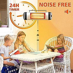 Outdoor Patio Heater, FLAMEMORE Electric Patio Heater with Remote, 1500W Standing Infrared Heater, Quiet & 24H Timer, Space Heater for Garage Outdoor Use, Tip-Over Protection