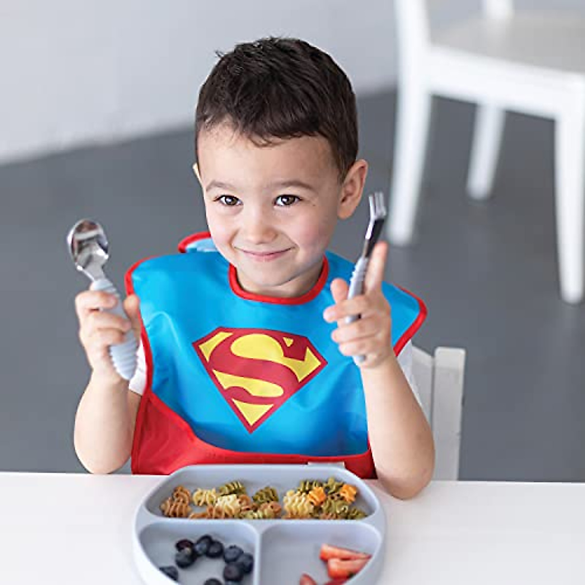 Bumkins DC Comics, Batman, Superman, The Flash, SuperBib, Baby Bib, Waterproof, Washable, Stain and Odor Resistant, 6-24 Months (Pack of 3)