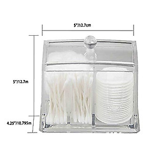 Home Basics Cotton Ball And Cotton Swab Holder With Cosmetic Pad Organizer, One Piece Lid, Q-tip Stand, Clear