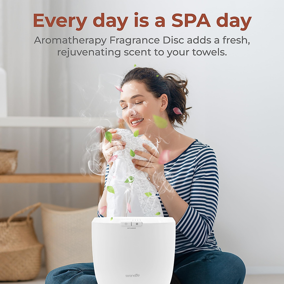 SereneLife Counter Towel Warmer Bucket - with Customized Fragrance for Spa and Bathroom, Luxury Towel Heater, Auto Shut off, Fits 1 large Towel, Blanket, Bathrobe, PJs (Black)