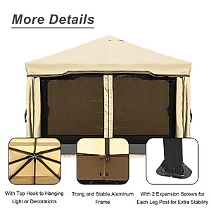 BPS 12x12 FT Outdoor Aluminum Gazebo with Privacy Curtains and Netting, Brown Canopy Shelter for Patio, Garden, Yard, Lawn