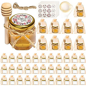 ComSaf Mini Honey Jars with Dipper 1.5oz - 40 Pack, Small Honey Glass Jar with Gold Lid, Tiny Hexagon Honey Jar in Bulk for Baby Shower, Wedding and Party Favors