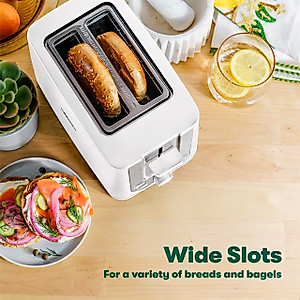 BELLA 2 Slice Toaster with Auto Shut Off - Extra Wide Slots & Removable Crumb Tray and Cancel, Defrost & Reheat Function - Toast Bread, Bagel & Waffle, White