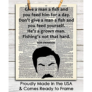 Positive Affirmations Wall Decor for Kids: "Give a Man a Fish" Ron Swanson 8x10 Inspirational, Motivational Poster & Motivational Wall Art Office Decor for Men & Women